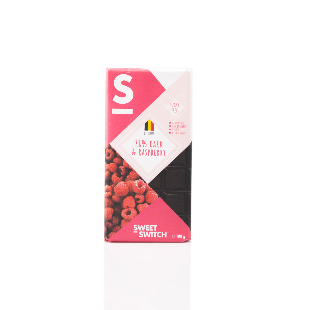 Sweet Switch 88% Dark and Raspberry Chocolate Bar 100g – Healthy Options
